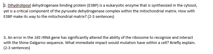 Solved k. Dihydrolipoyl dehydrogenase binding protein (E3BP) | Chegg.com