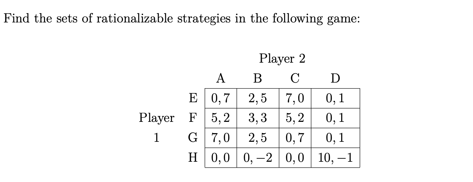 Solved Find the sets of rationalizable strategies in the | Chegg.com