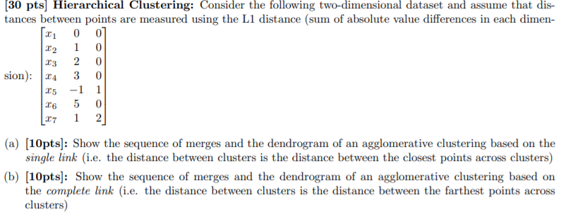 30 Pts Hierarchical Clustering Consider The 