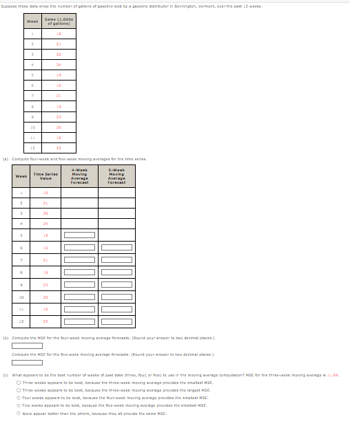 Solved (a) Campute four-ueek and five-week neving averages | Chegg.com
