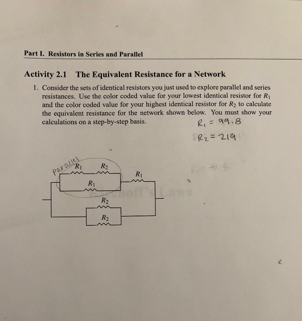 Solved Part I. Resistors in Series and Parallel Activity 2.1 | Chegg.com
