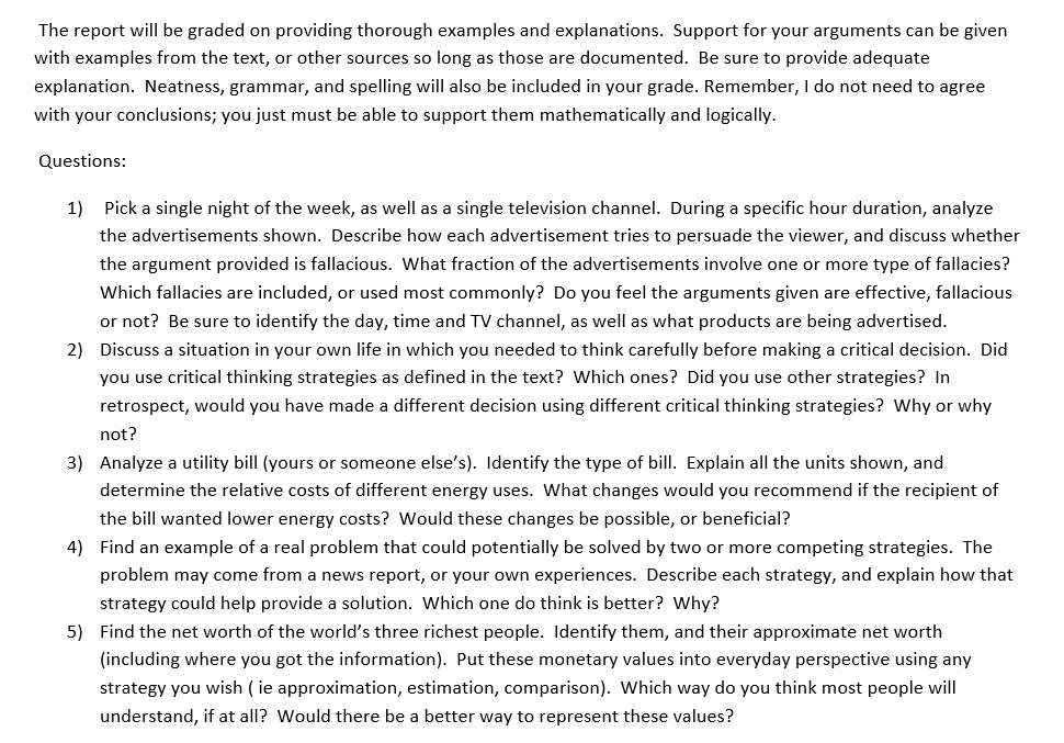 Solved The report will be graded on providing thorough | Chegg.com