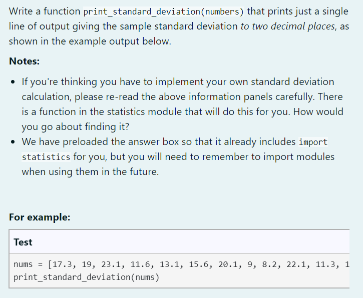 Solved Write a function print_standard deviation (numbers) | Chegg.com