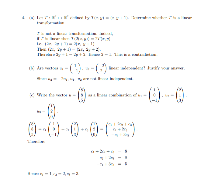 Solved (a) Let T:R2↦R2 defined by T(x,y)=(x,y+1). Determine | Chegg.com