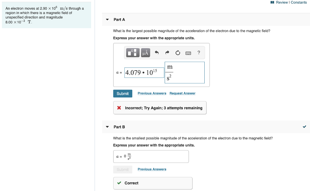Solved Review Constants An electron moves at 2.90 X 106 m/s | Chegg.com