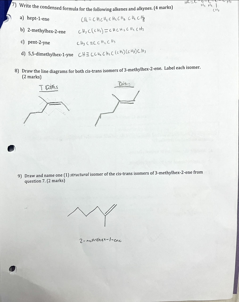 Solved 7) Write the condensed formula for the following | Chegg.com