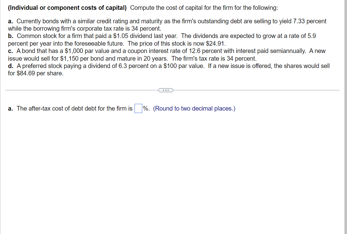 Solved (Individual or component costs of capital) Compute | Chegg.com