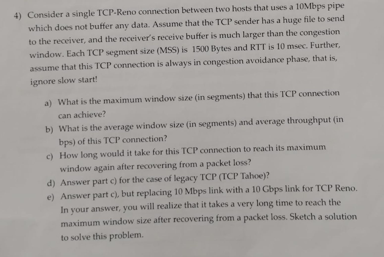 Solved Consider a single TCP-Reno connection between two | Chegg.com