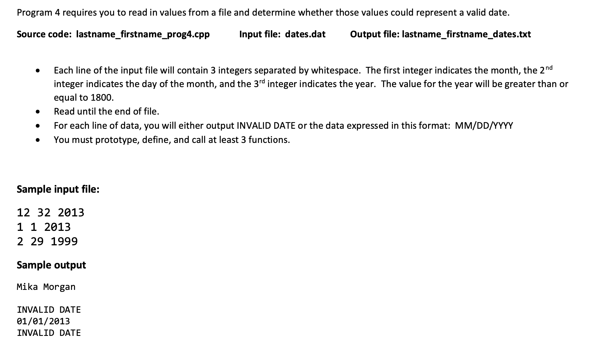 Solved Program 4 requires you to read in values from a file | Chegg.com