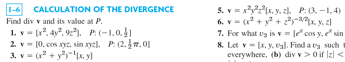 Solved 1-6 CALCULATION OF THE DIVERGENCE Find divv and its | Chegg.com