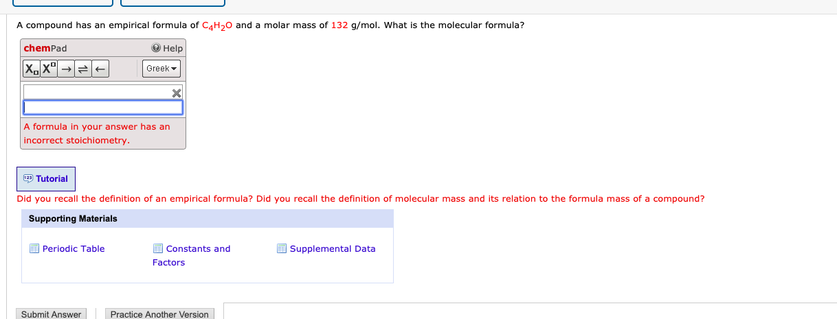 Solved A compound has an empirical formula of C4H20 and a | Chegg.com