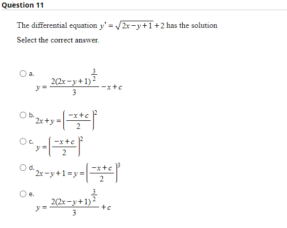 Solved The differential equation y′=2x−y+1+2 has the | Chegg.com