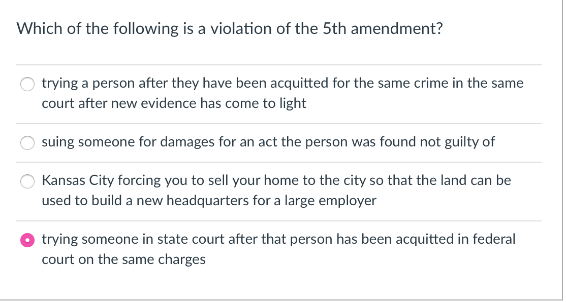 Solved Which of the following is a violation of the 5th | Chegg.com