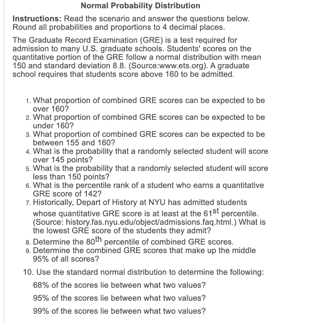 Solved Normal Probability Distribution Instructions: Read | Chegg.com