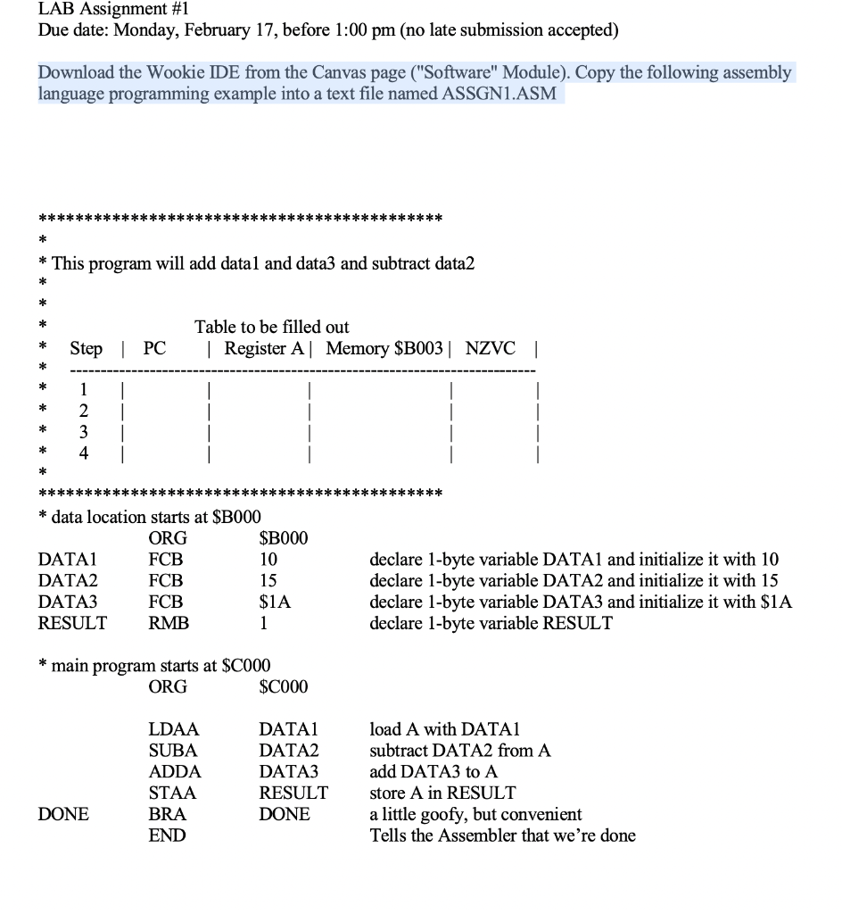 LAB Assignment #1 Due date: Monday, February 17, | Chegg.com