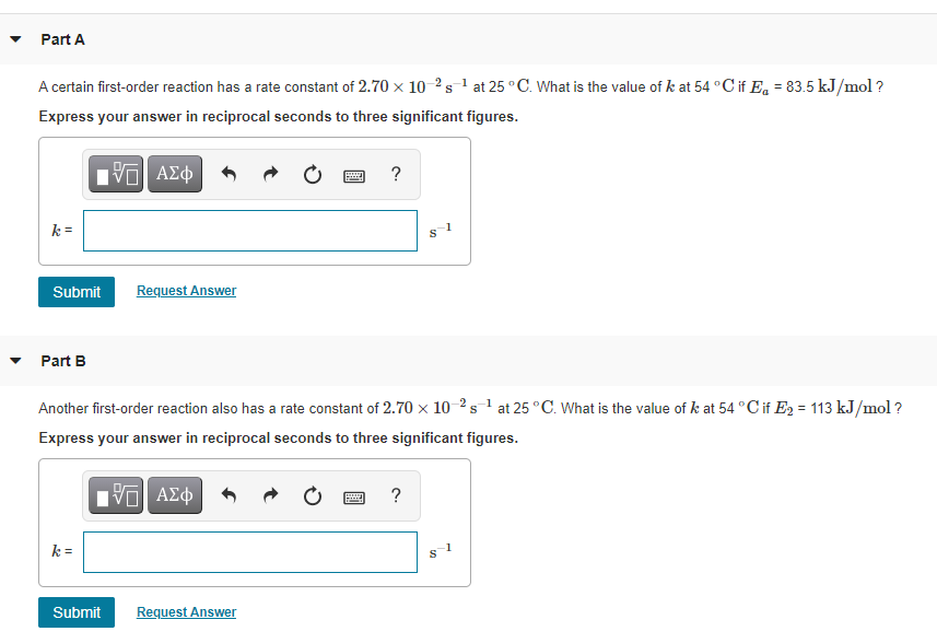 Solved A certain first-order reaction has a rate constant of | Chegg.com