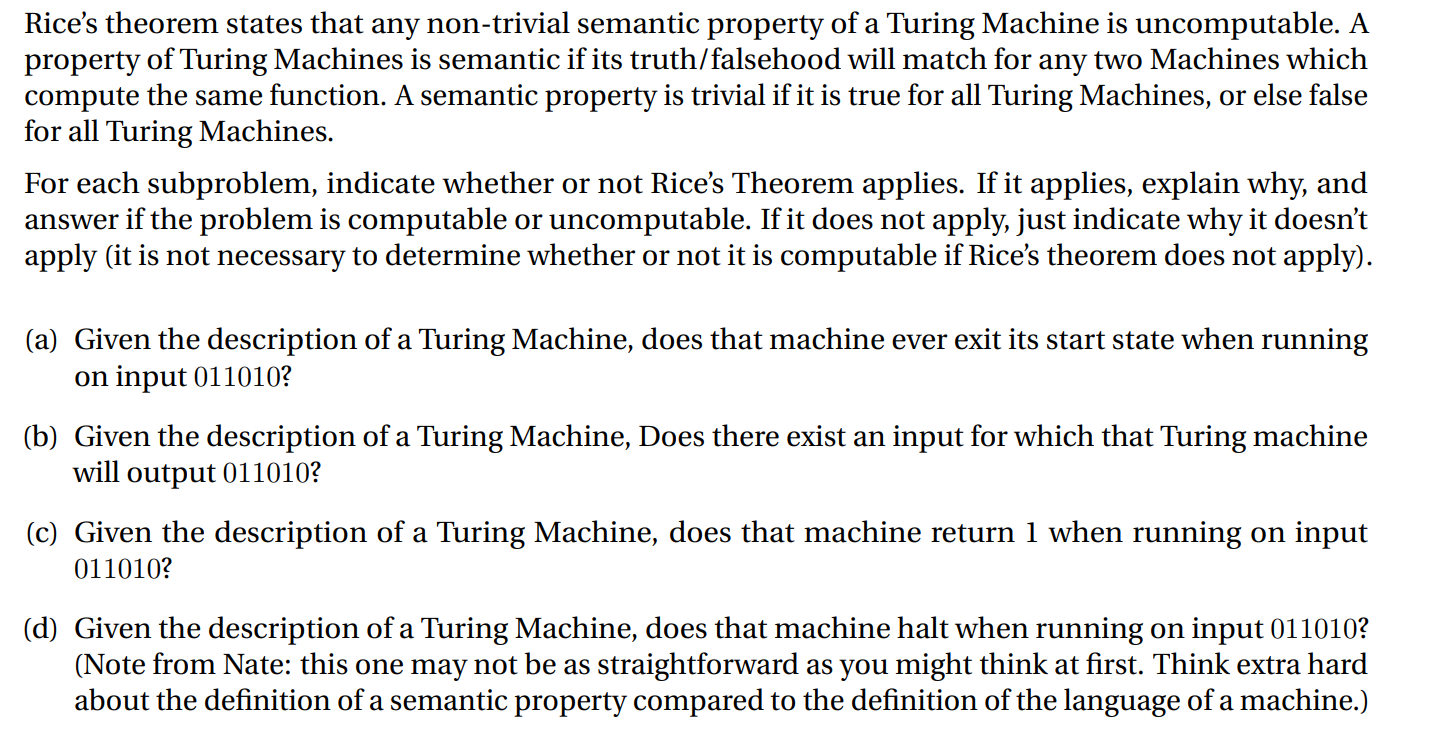 Rice's theorem states that any non-trivial semantic | Chegg.com