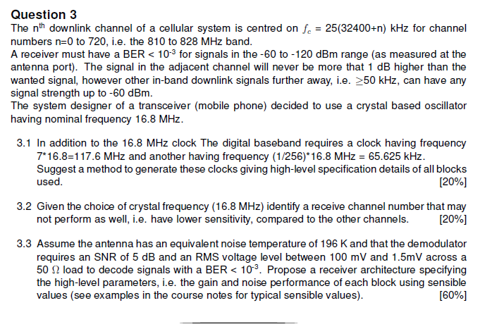 Question 3 The nth downlink channel of a cellular | Chegg.com