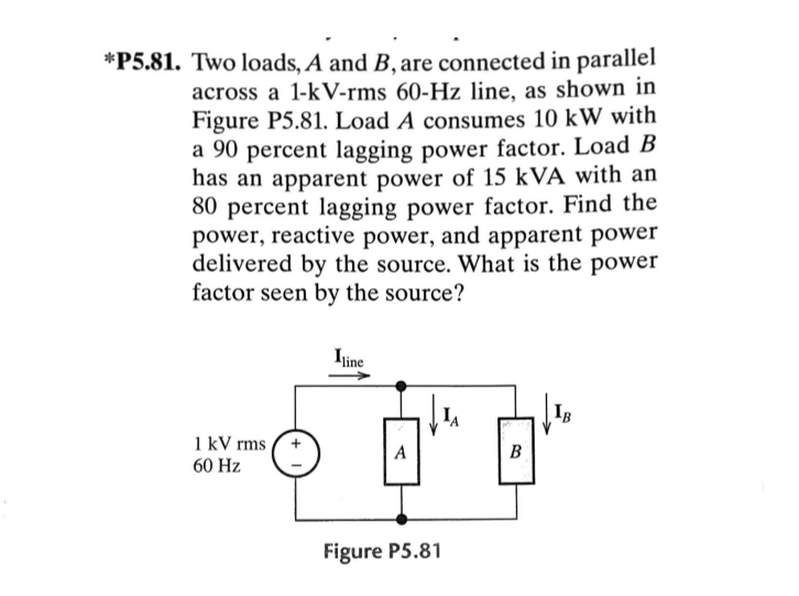 Solved 81. Two loads, A and B, are connected in parallel | Chegg.com