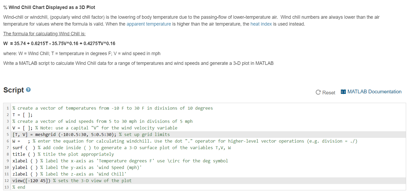 Solved % Wind Chill Chart Displayed as a 3D Plot Wind-chill | Chegg.com