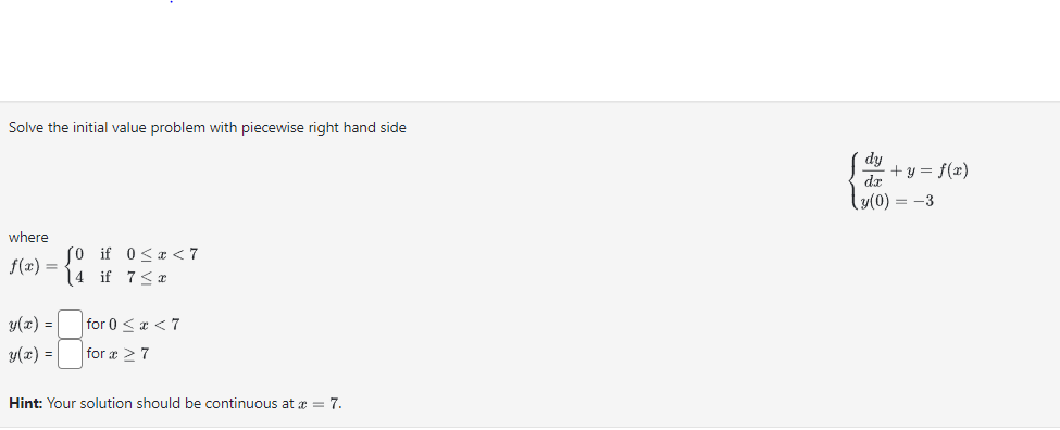 Solved Solve the initial value problem with piecewise right | Chegg.com