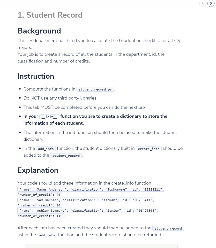 Solved 1. Student Record Background The CS department has | Chegg.com