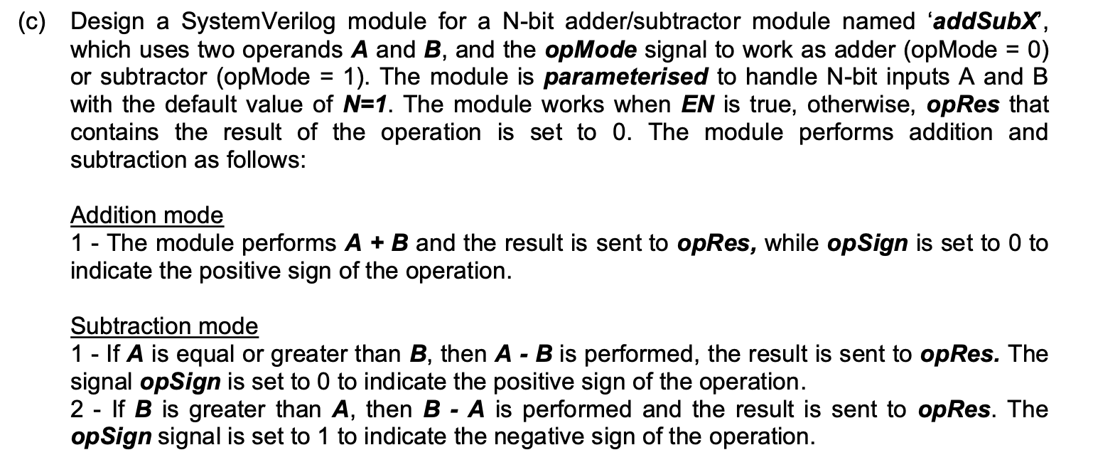 Solved C Design A Systemverilog Module For A N Bit