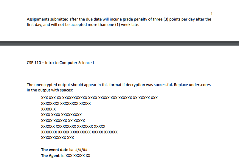 Solved CSE 110 - Intro to Computer Science I Encrypted | Chegg.com