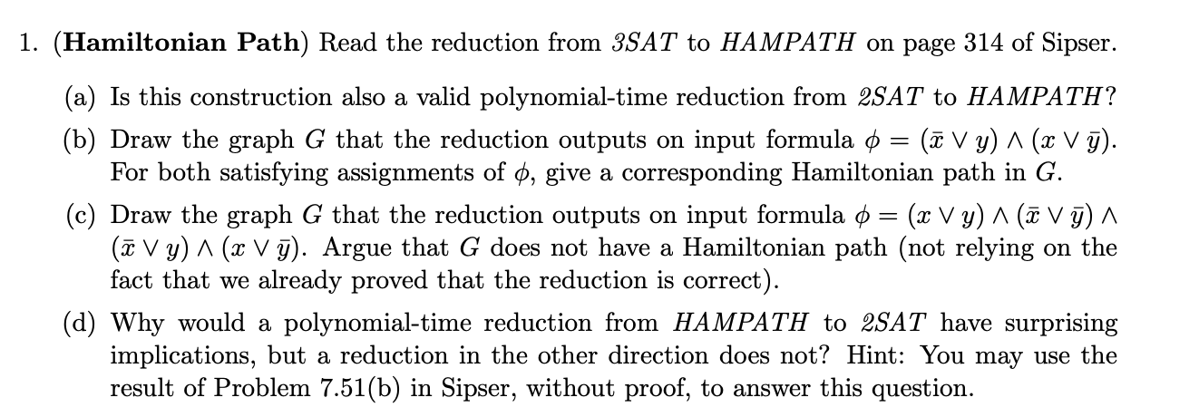 1. (Hamiltonian Path) Read the reduction from 3SAT to | Chegg.com