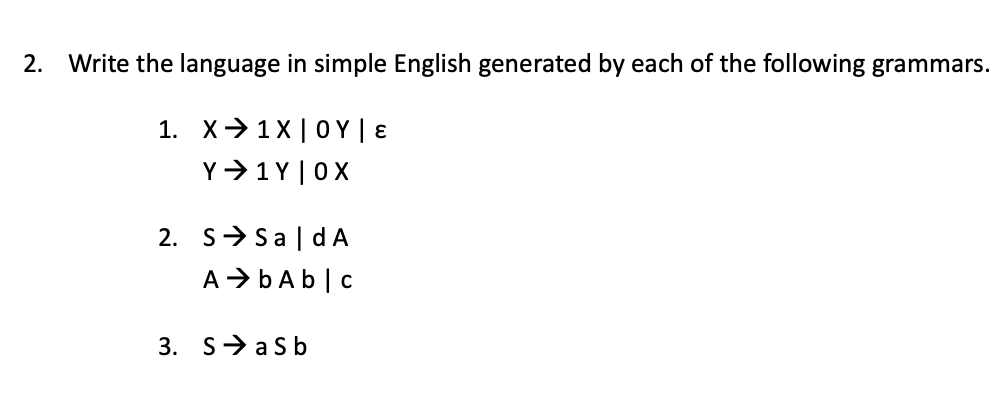 Solved 2. Write the language in simple English generated by | Chegg.com
