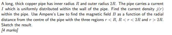 Solved A long, thick copper pipe has an inner radius R and | Chegg.com