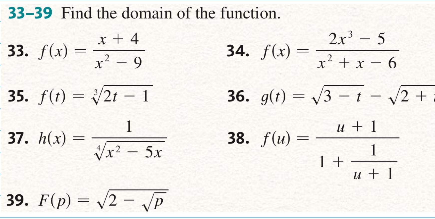 Solved 33-39 Find the domain of the function. 33. | Chegg.com