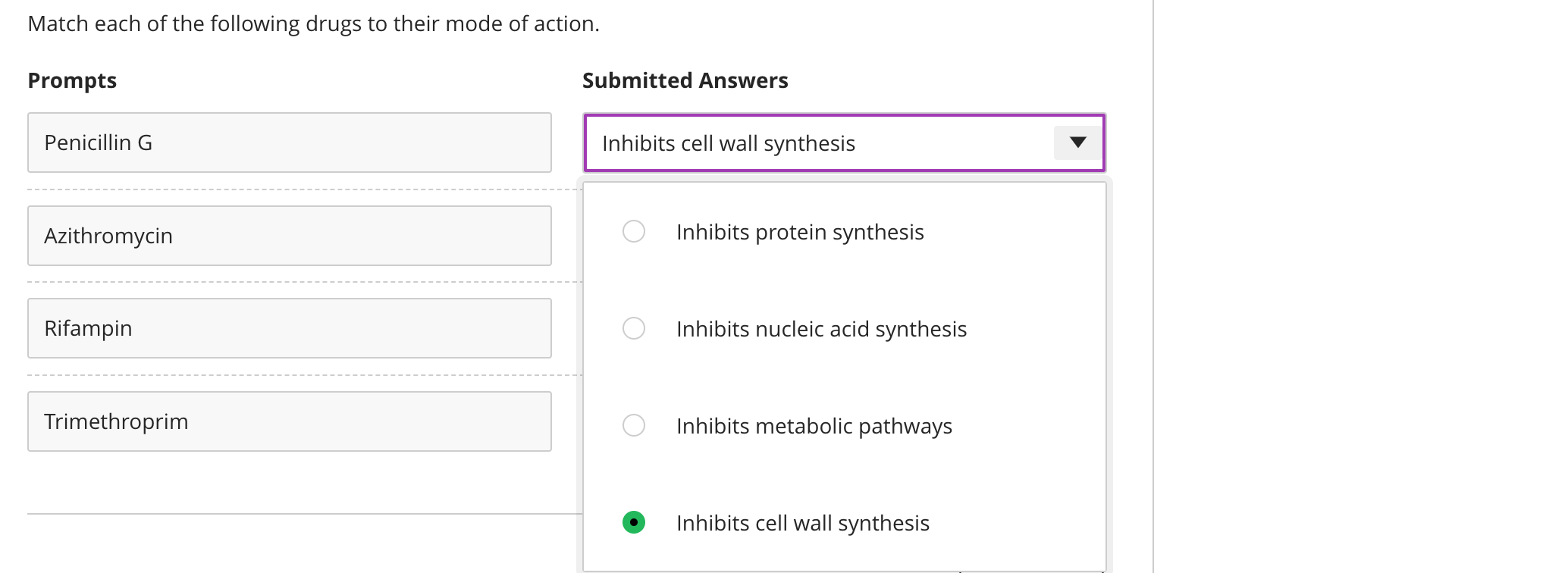 Match each of the following drugs to their mode of | Chegg.com
