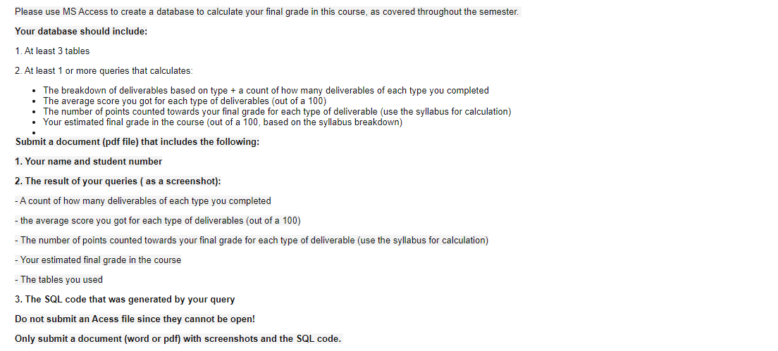 Solved Please use MS Access to create a database to | Chegg.com