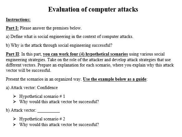 Solved Evaluation of computer attacks Instructions: Part I: | Chegg.com