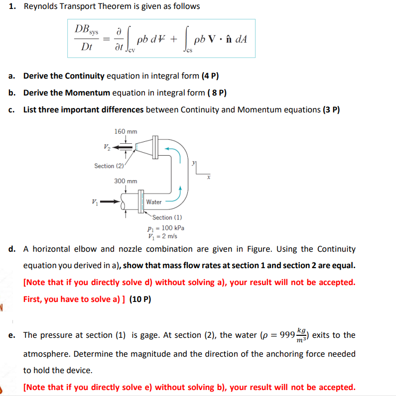 Solved Reynolds Transport Theorem Is Given As Followsa