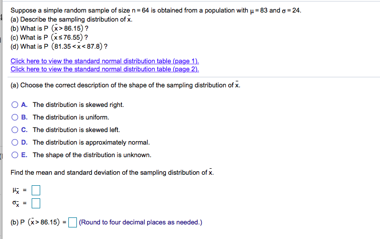 Solved Suppose a simple random sample of size n=64 is | Chegg.com