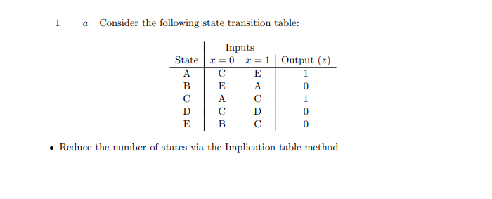 Solved 1 a Consider the following state transition table: | Chegg.com
