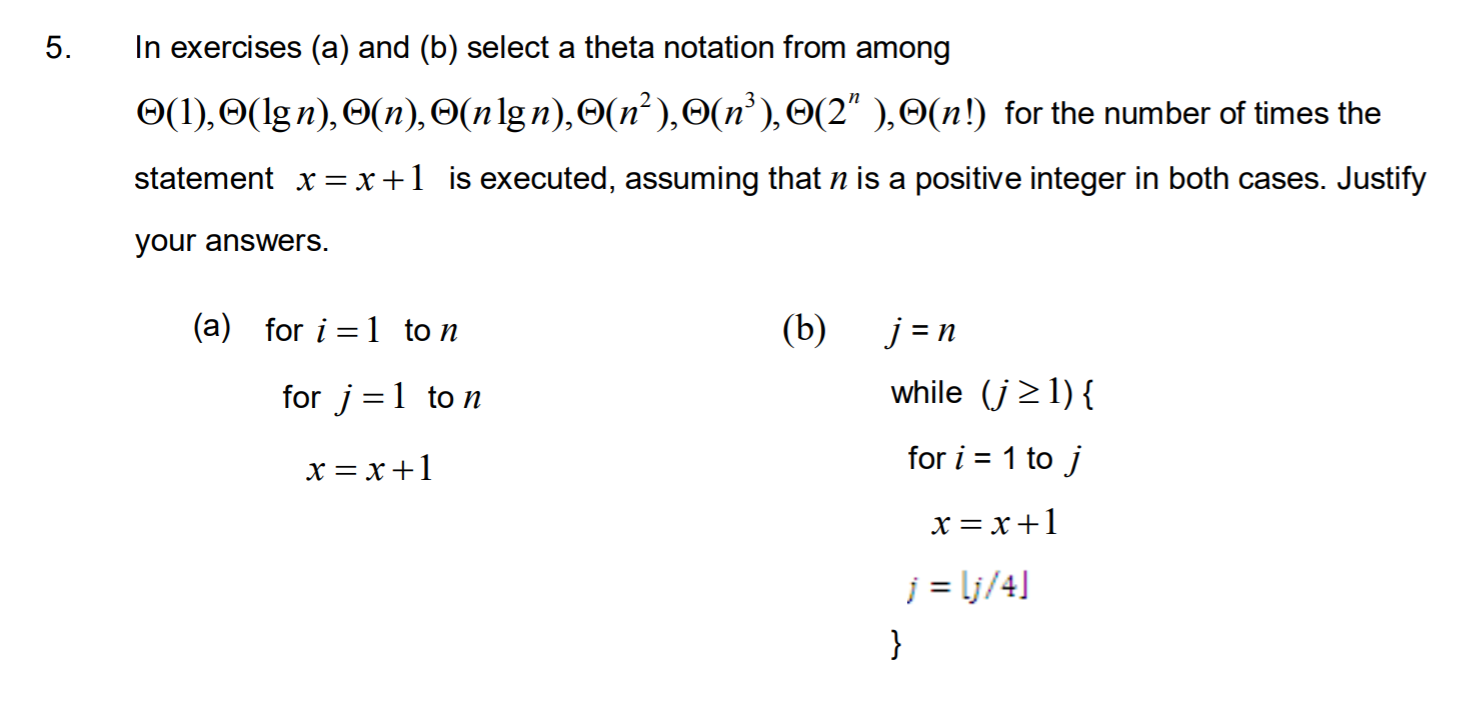Solved 5. In exercises (a) and (b) select a theta notation | Chegg.com