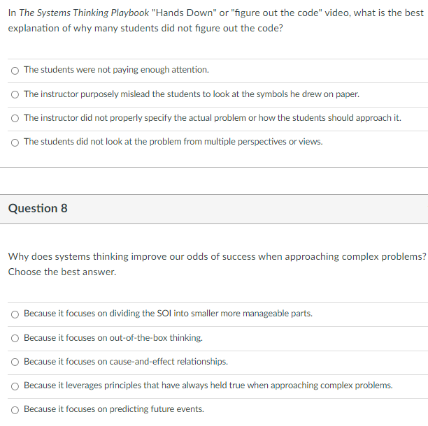 Solved In The Systems Thinking Playbook "Hands Down" or | Chegg.com