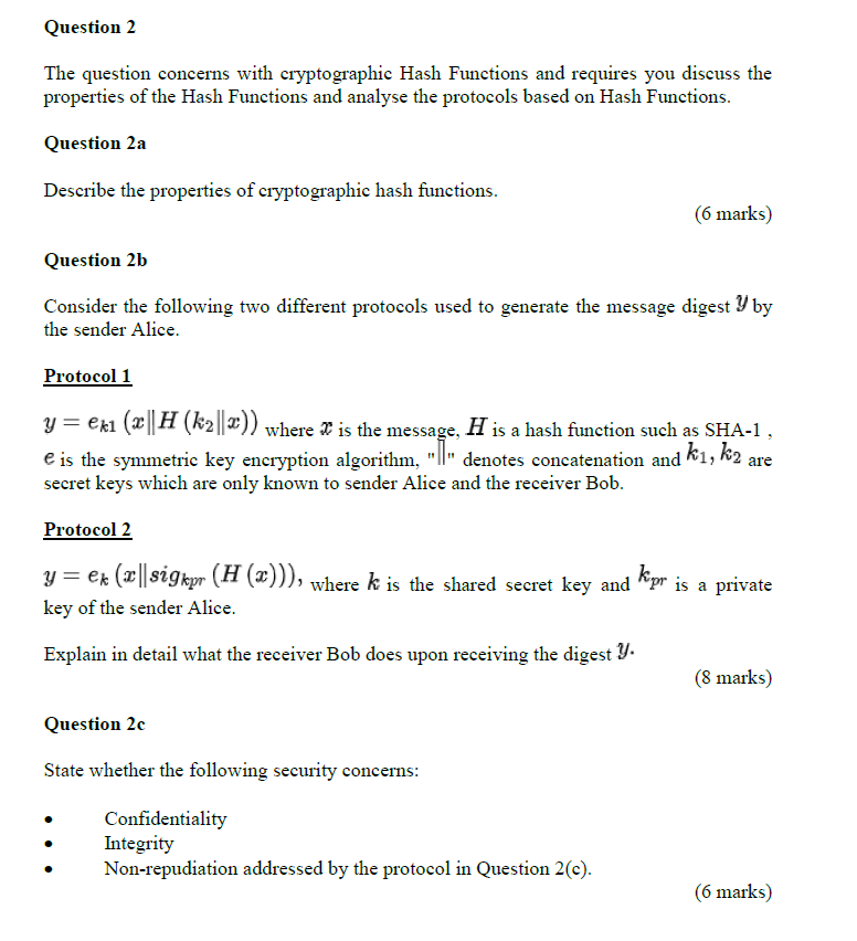 Solved Question 2 The question concerns with cryptographic | Chegg.com
