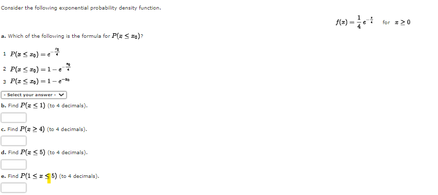 Solved Consider the following exponential probability | Chegg.com