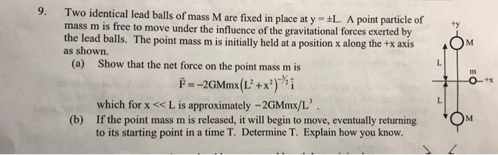 Solved Two identical lead balls of mass M are fixed in place | Chegg.com