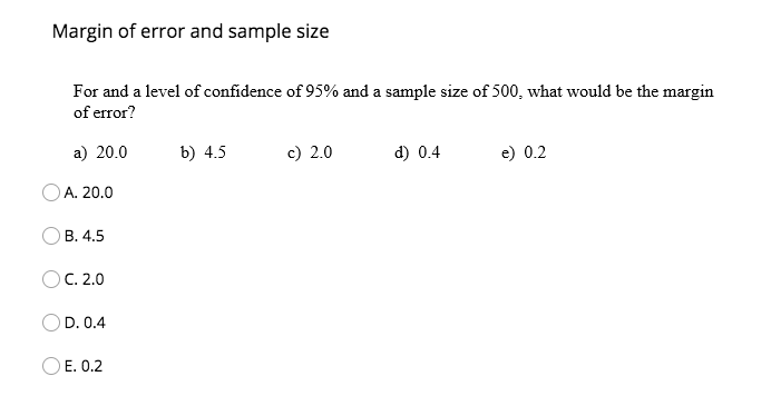 Margin of error and sample size For and a level of | Chegg.com