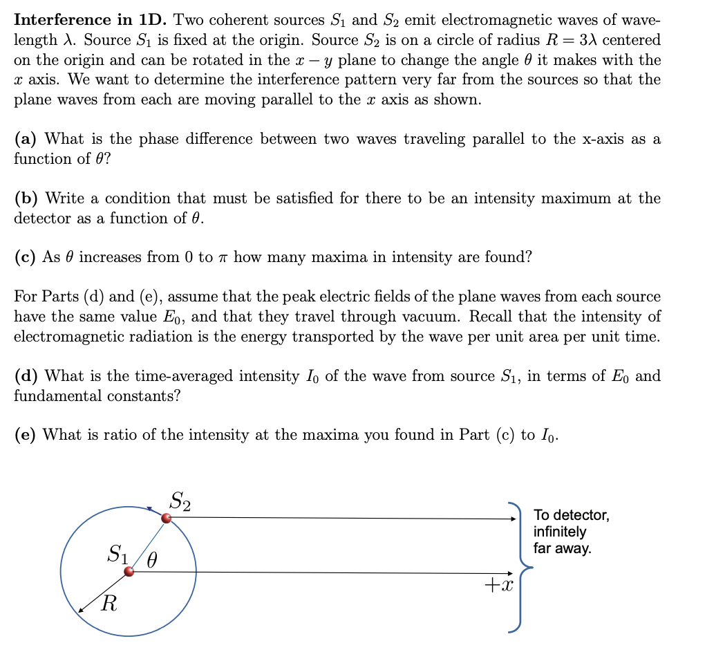 Solved Interference in 1D. Two coherent sources S₁ and S₂ | Chegg.com