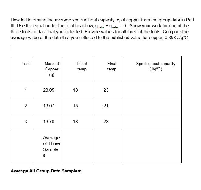 Solved How to Determine the average specific heat capacity, | Chegg.com
