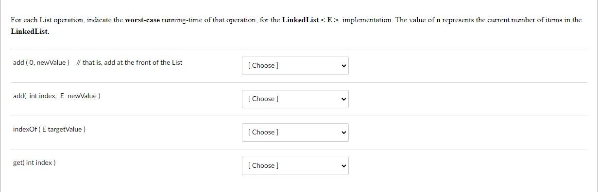 Solved For each List operation, indicate the worst-case | Chegg.com