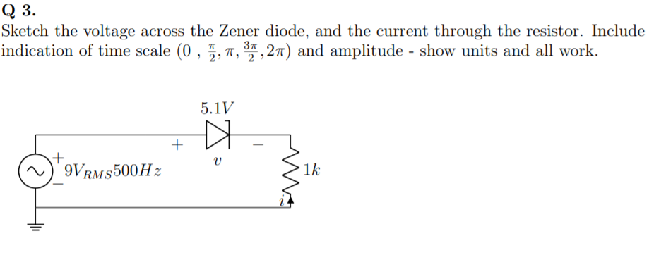 Solved Q 3. Sketch the voltage across the Zener diode, and | Chegg.com