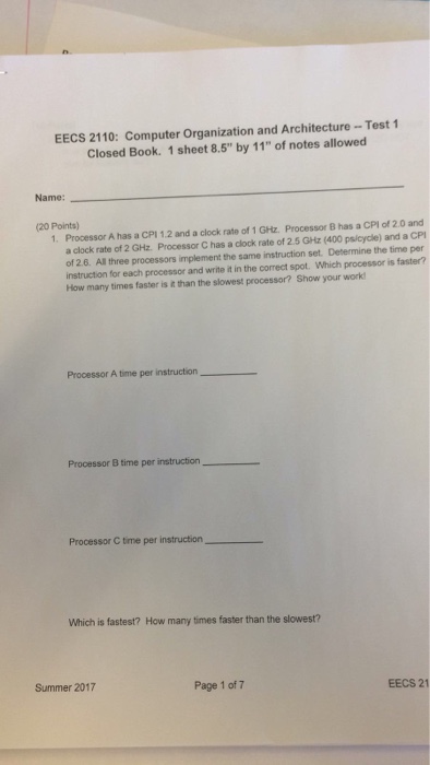 Solved Processor A has a CPI 1.2 and a clock rate of 1 GHz. | Chegg.com