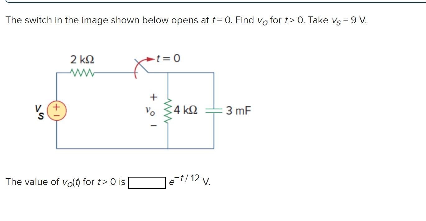 Solved The switch in the image shown below opens at t= 0. | Chegg.com